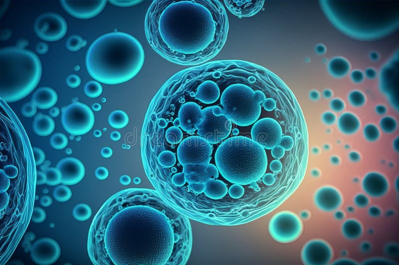 Human Cell or Embryonic Stem Cell Microscope Background. Blue Cells ...