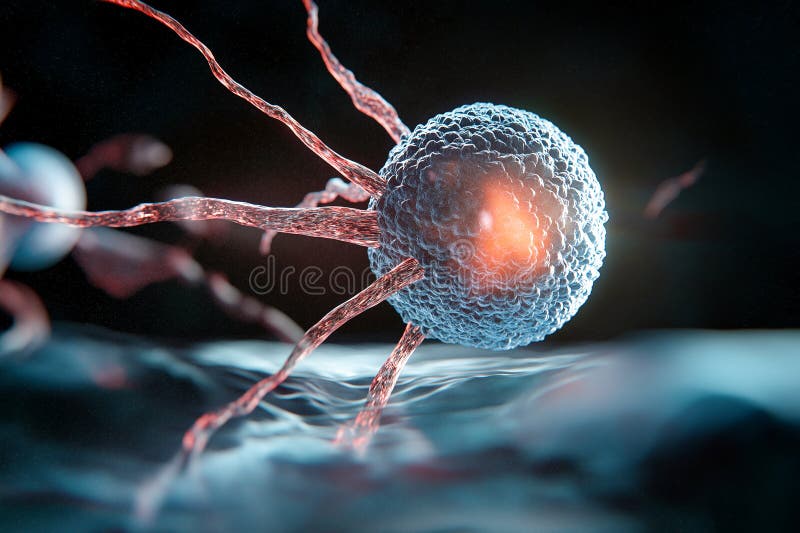 A Human Cell Under Attack by Aggressive Cancer Cells Showcasing Intense ...