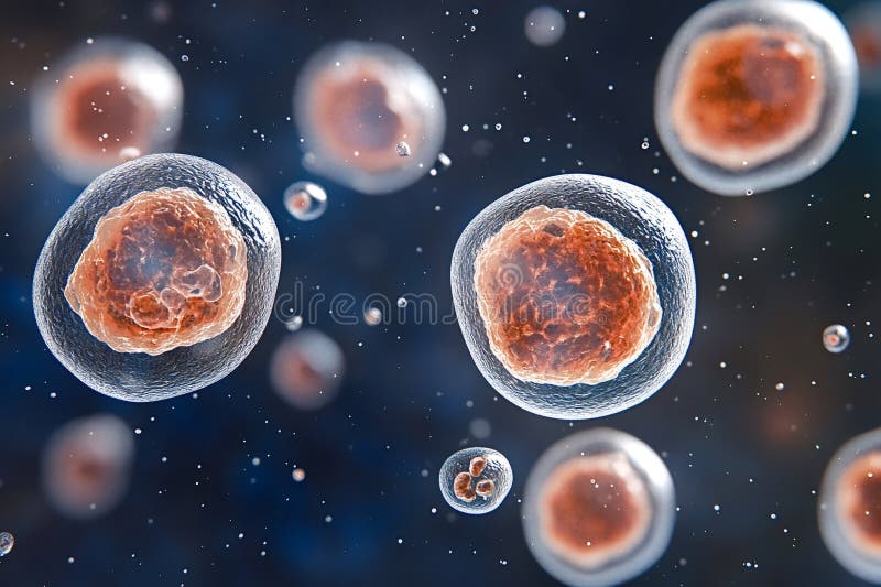 Human Cells Floating and Dividing in a Microscopic View Stock Photo ...