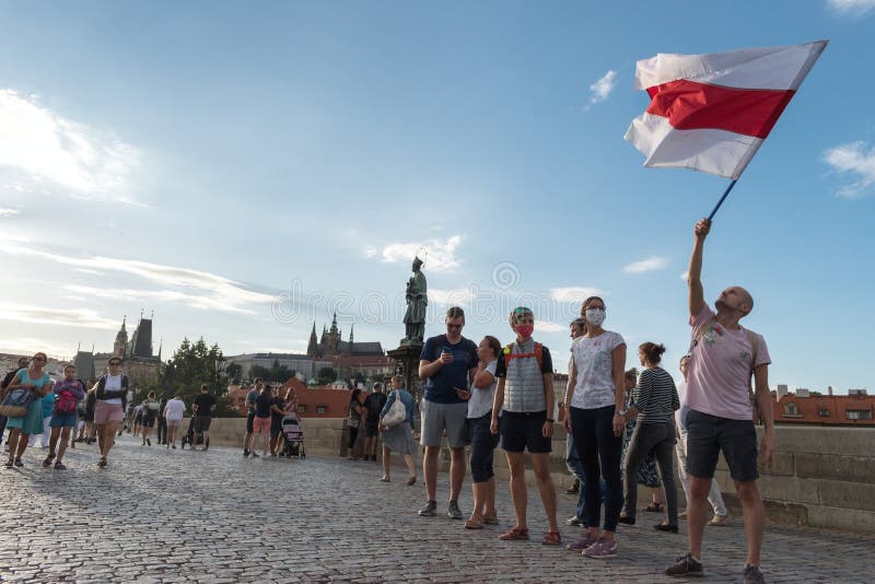 Human Chain for Belarus on Charles Bridge, Prague Editorial Image ...