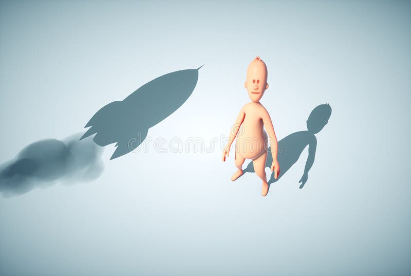 Human Character Looking Up To a Plane. Start Up and Growth Concept ...