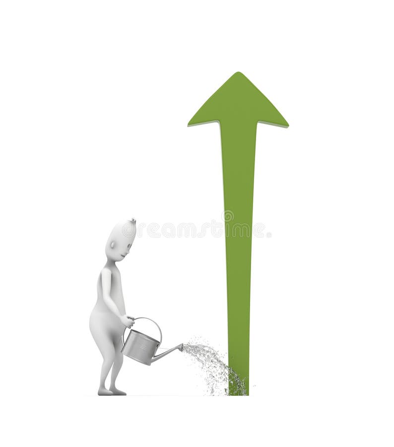 Human Character Watering a Growing Arrow with Good Ideas Stock ...