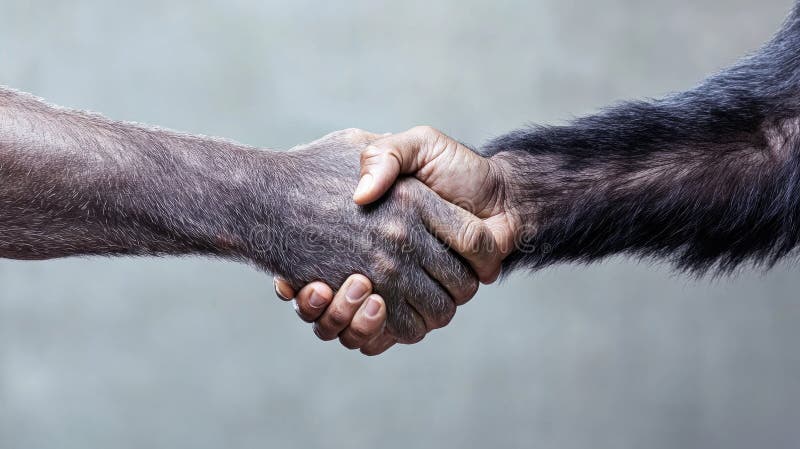 Human and Chimpanzee Hands Shake, Symbolizing Connection and ...