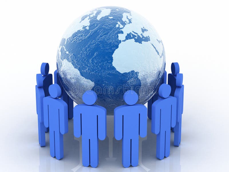 Human Circle with World Globe Stock Illustration - Illustration of ...