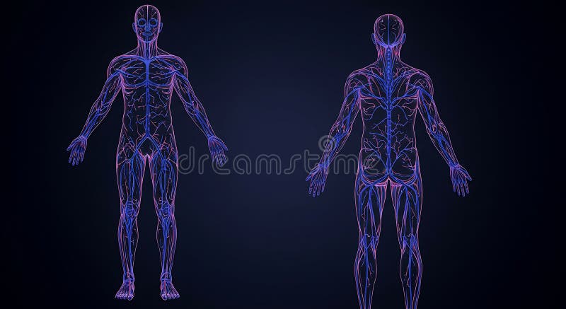 Human Circulatory System: Front and Back View of Veins and Arteries ...