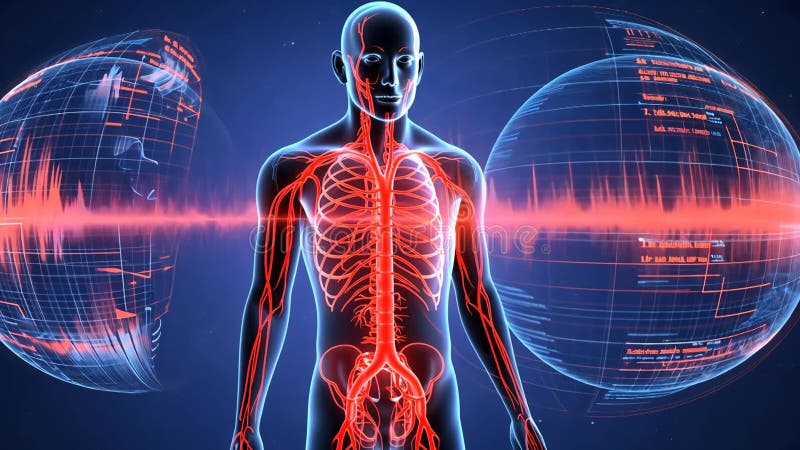 Human Circulatory System Visualization with Digital Health Data Display ...