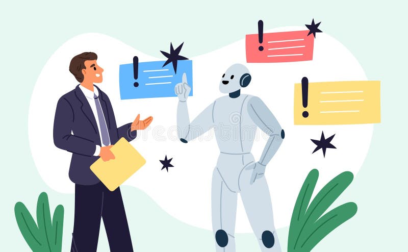 Human Collaboration with Artificial Intelligence. Businessman Talking ...