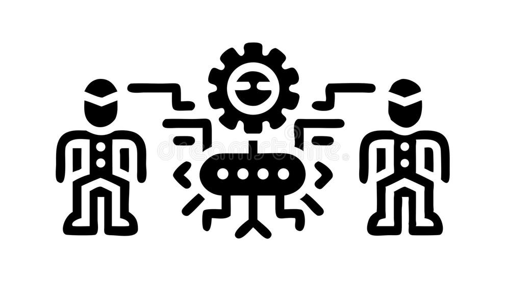 Human Collaboration and Technology with Gear Icon, Vector Design ...