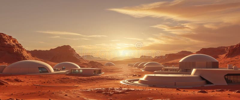 Human Colony Thrives Under Mars Sunset with Futuristic Structures ...