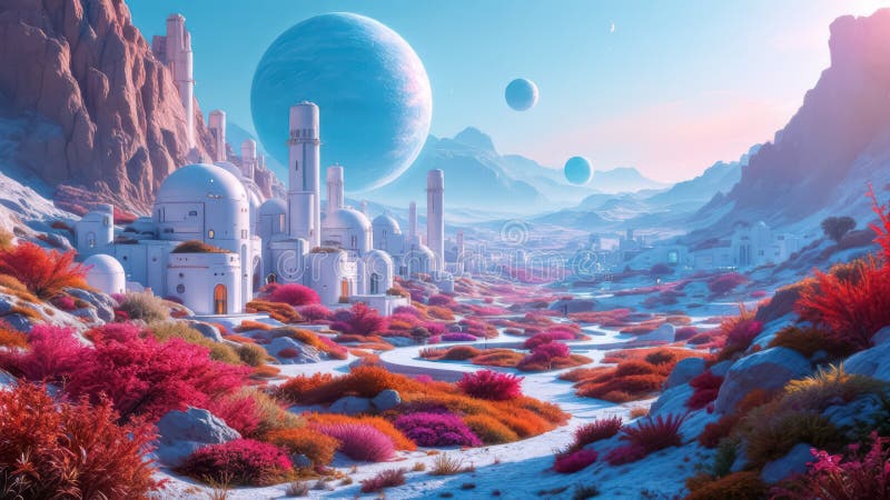 Human Colony on Unknown Planet, Surreal Mystical Fantasy Artwork Stock ...
