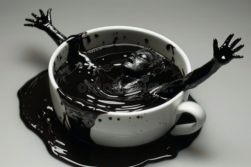 A Human Coming Out of a Cup of Black Coffee Stock Photo - Image of ...
