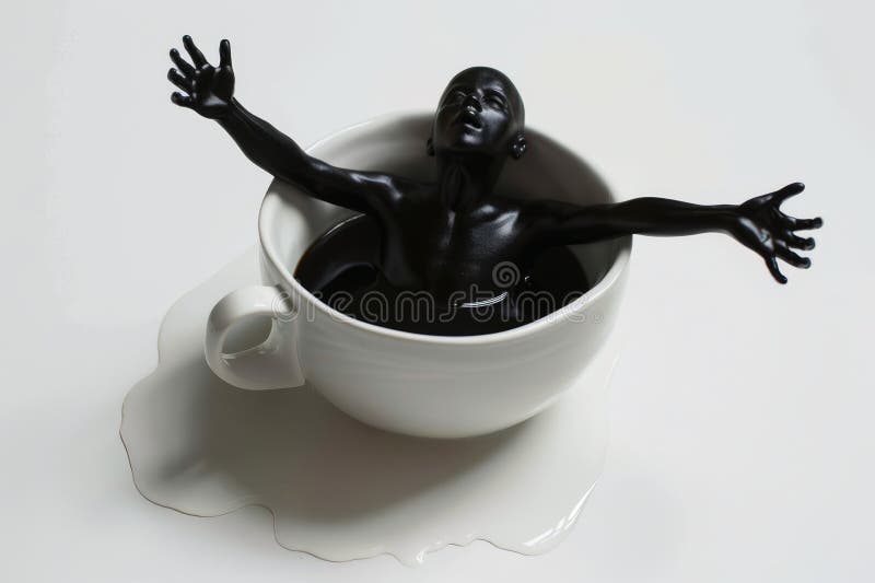A Human Coming Out of a Cup of Black Coffee Stock Photo - Image of ...