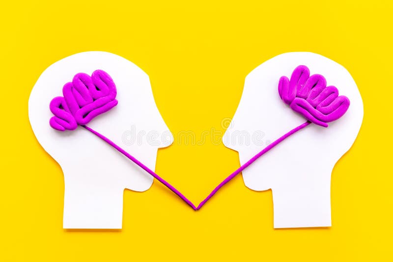 Human Connection and Communication. Brain on Two Paper Human Heads ...