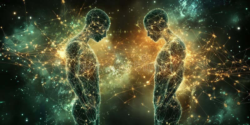 Human Connection through Digital Networks, Two Figures with Glowing ...