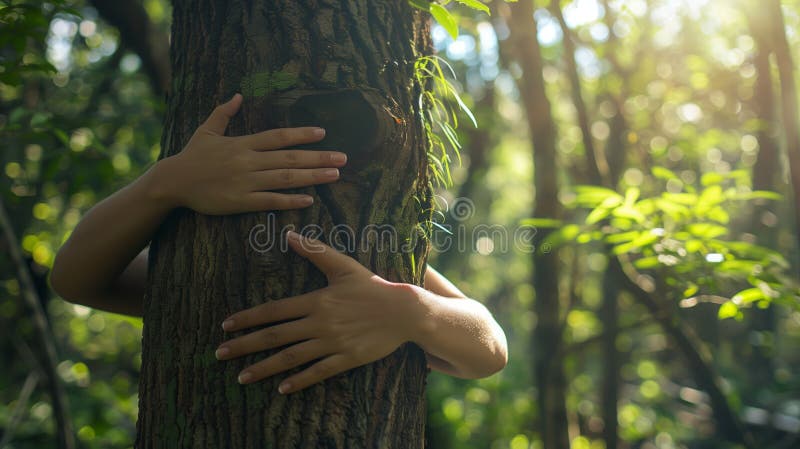 Embracing Nature: Human Hands Hugging a Tree Stock Photo - Image of ...