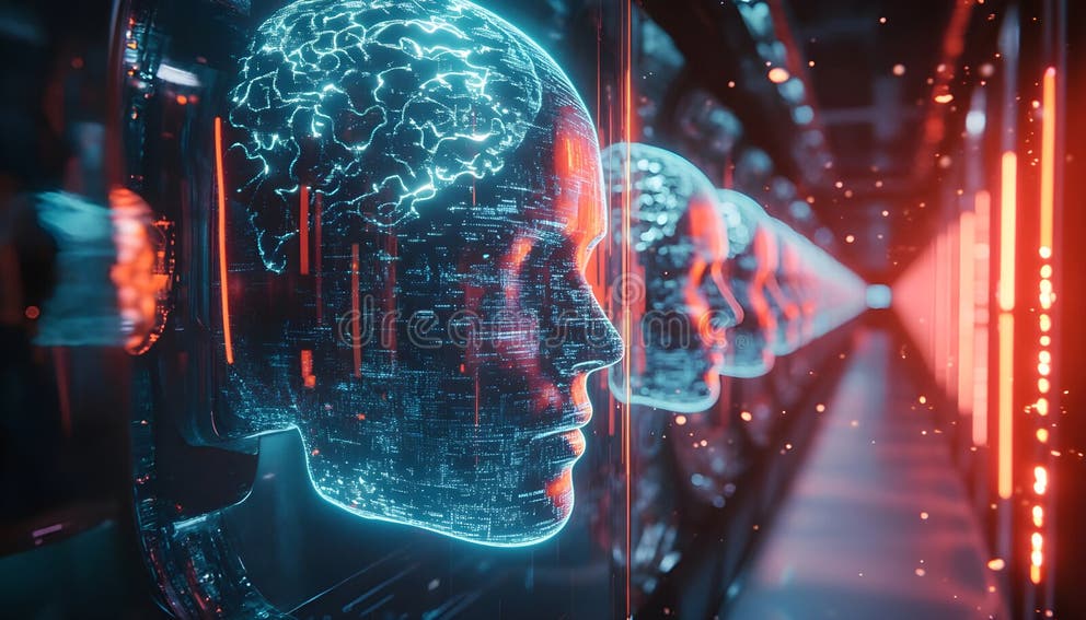 Human Consciousness Being Uploaded into a Quantum Computer, Glowing ...