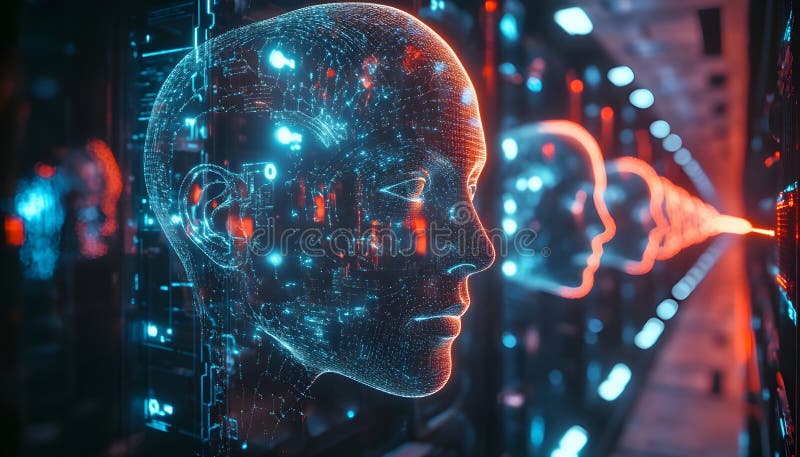 Human Consciousness Being Uploaded into a Quantum Computer, Glowing ...