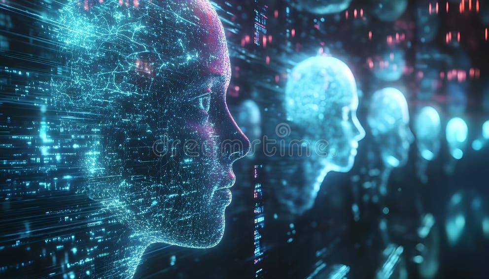 Human Consciousness Being Uploaded into a Quantum Computer, Glowing ...