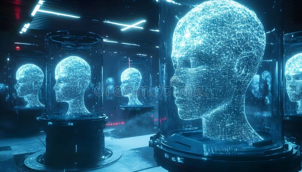 Human Consciousness Being Uploaded into a Quantum Computer, Glowing ...