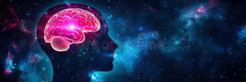 Human Consciousness and the Cosmos Silhouette with Illuminated Brain ...