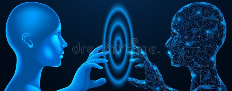 Human Contact with Digital Artificial Intelligence. Stock Vector ...