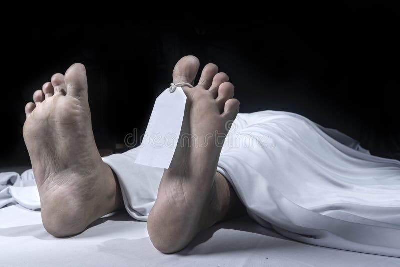 Human Corpse Covered with a Sheet and Name Tag on Toe Stock Image ...