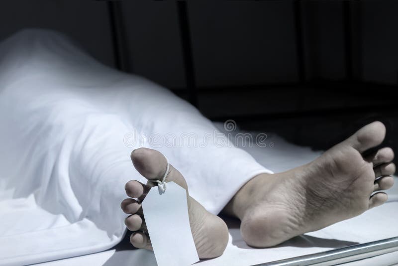 Human Corpse Covered with a Sheet and Name Tag on Toe Stock Image ...