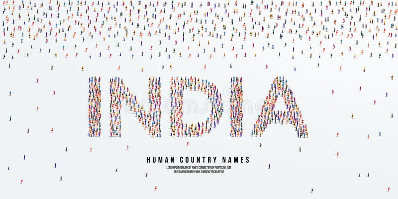 Human Country Name India. Large Group of People Form To Create Country ...