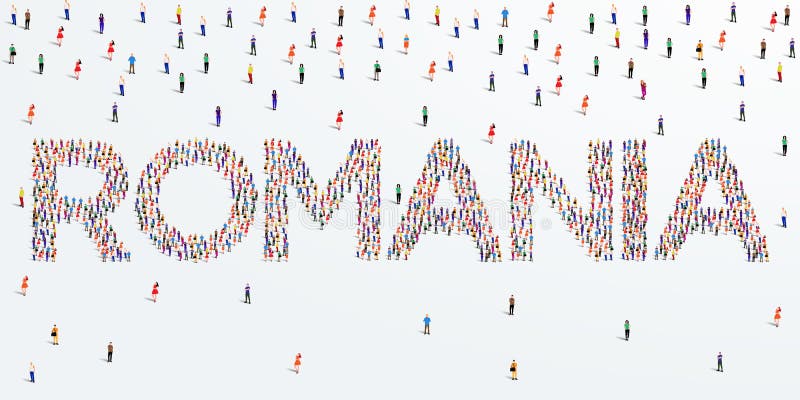 Human Country Name Romania. Large Group of People Form To Create ...