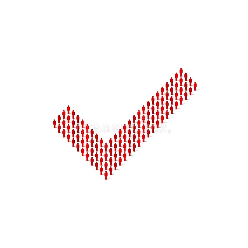 Human Crowd in the Shape of Check Mark. Stick Figure Red Simple Icons ...