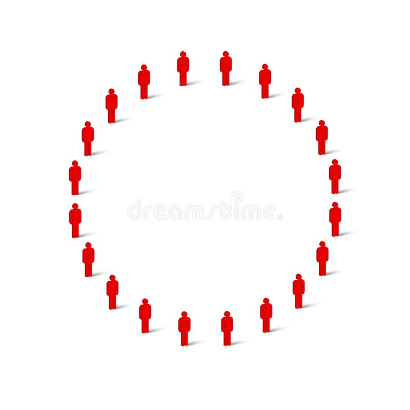 Human Crowd in the Shape of Circle. Stick Figure Red Simple Icons ...