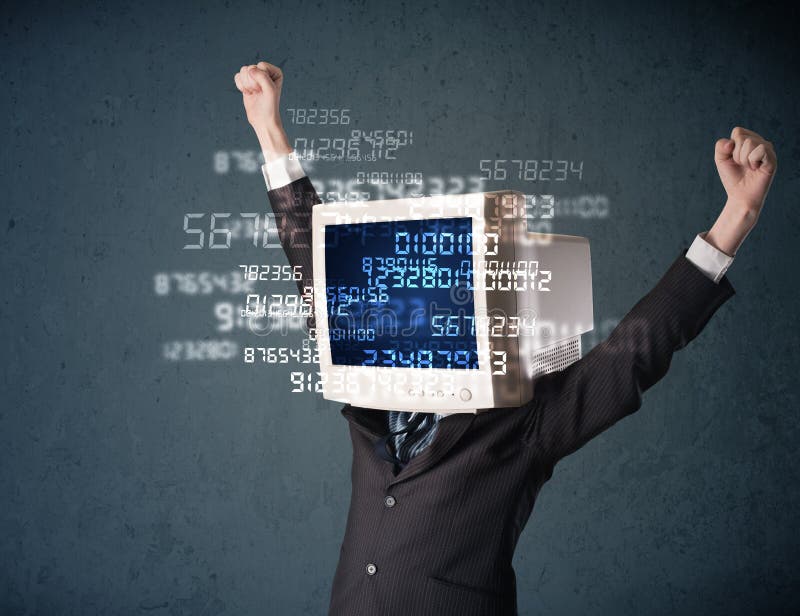 Cyber Human With A Monitor Screen And Computer Code On The Display ...