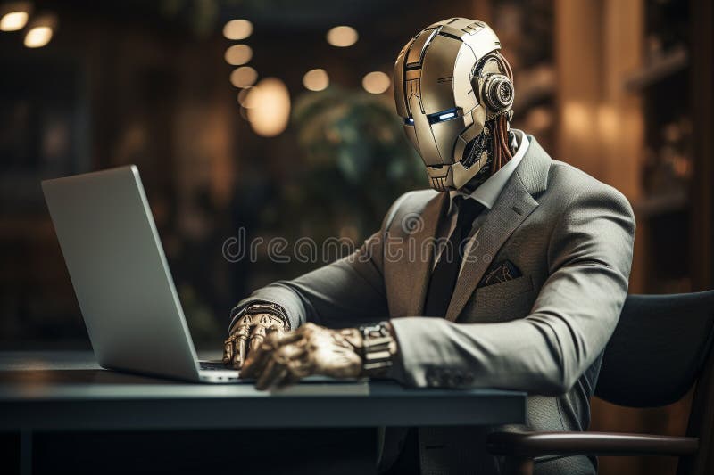 A Human Cyborg Businessman on a Laptop Symbolizing the Future of ...