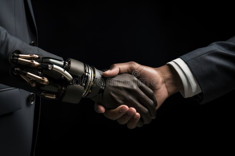 Business Handshake between Human and AI in a Futuristic Setting Stock ...