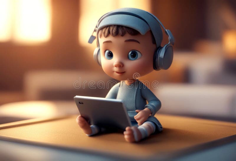 Human 3d Tablet Little Sitting Computer Character Stock Illustration ...