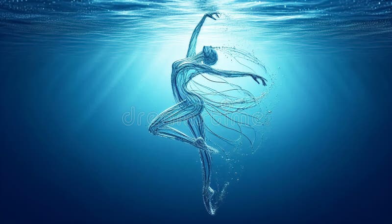 Human Dancing Figure Formed by Water, Underwater. Fantasy Concept Stock ...