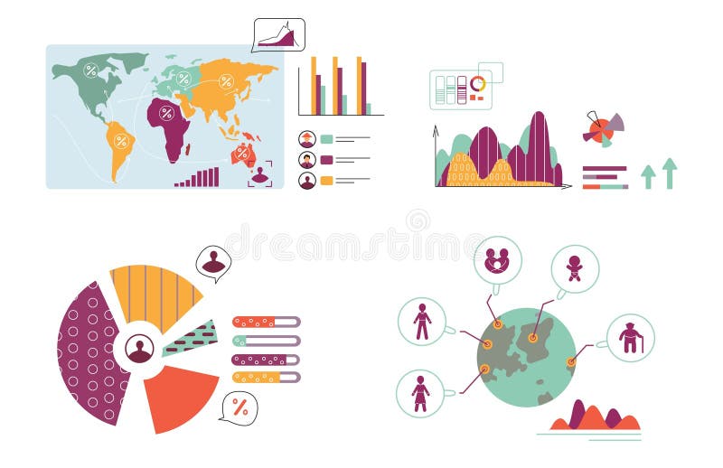 Human Demographic Statistics Data by Race, Aging, Gender Vector ...