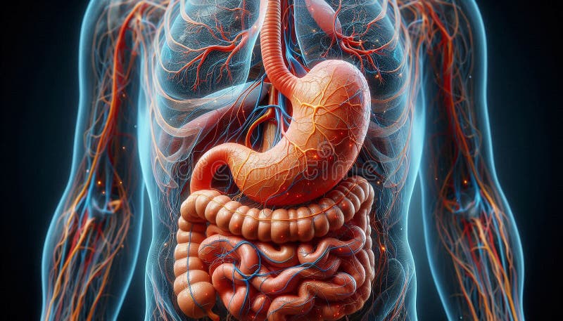 Human Digestive System with Vascular Structure Stock Illustration ...