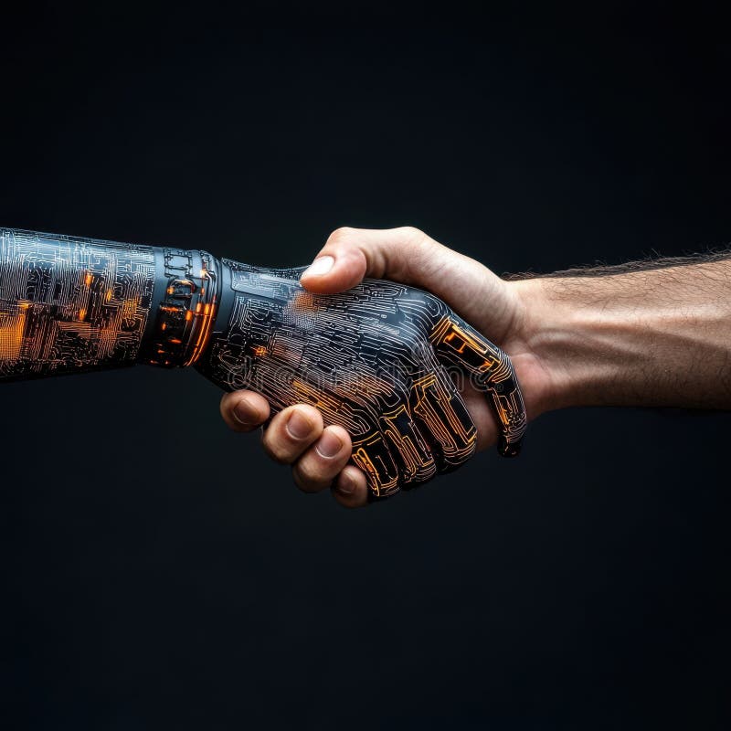 Human and Digital Hand Shaking Representing Cooperation and Innovation ...