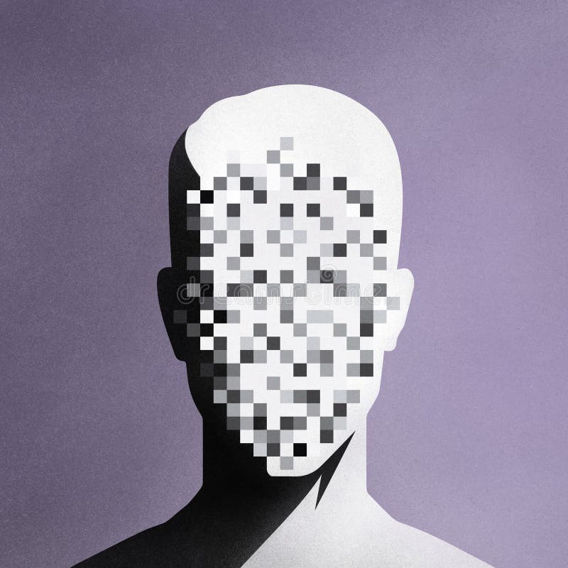 Human Digital Identity with Pixelated Face Modern Grainy Illustration ...