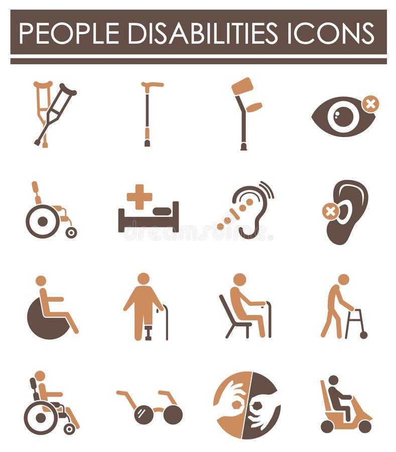 Human Disabilities Related Icons Set on Background for Graphic and Web ...