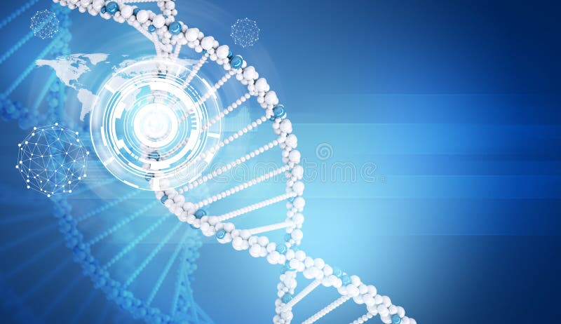 Human DNA on Blue Ground. World Map in Background Stock Illustration ...