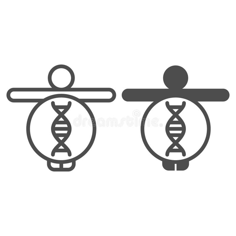 Human with DNA Chain Bubble Line and Solid Icon, Genetic Research ...