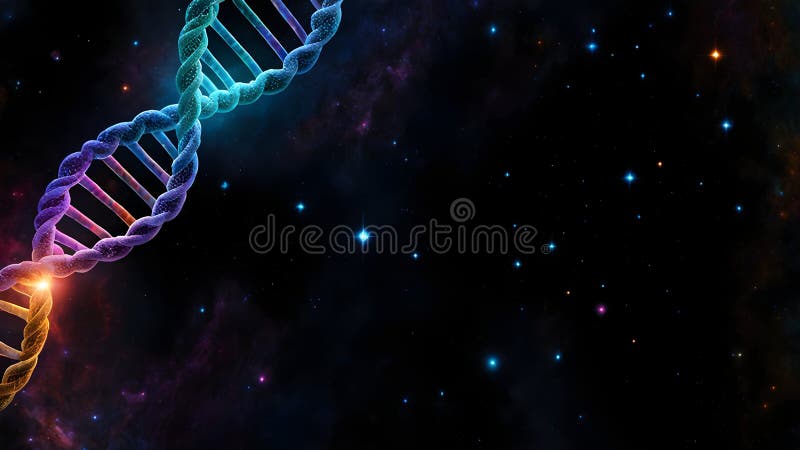 Human DNA, Cosmos with Nebulas and Star Clusters in the Backdrop Stock ...