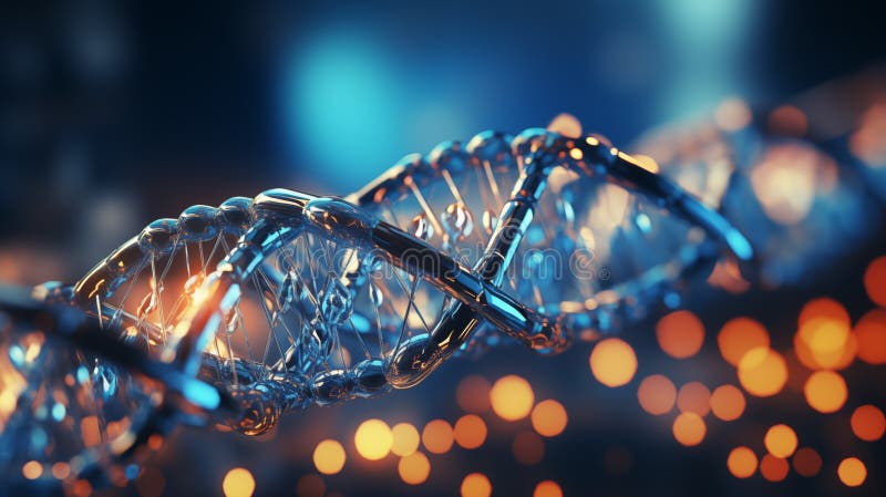 A Human DNA Strand Rotated in Colored Light. Graphic Representation ...