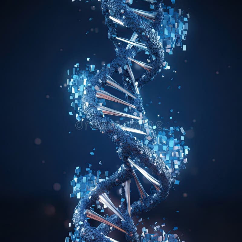 Human DNA Structure with Blue Helix. Virtual Modeling of Chemical Processes. High Technologies ...