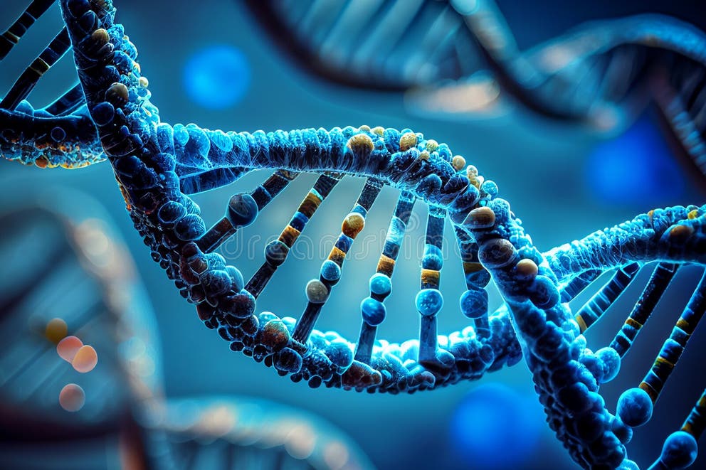 Human DNA Under the Microscope, Evolution of Man DNA. View the Microscope. Blue Helix Background ...