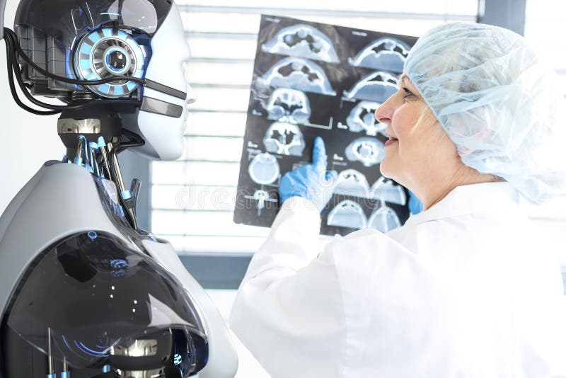 Scientist and Humanoid Robot Work Together Stock Photo - Image of ...