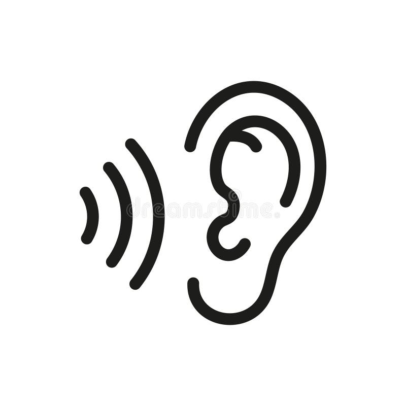 Human Ear Listening Icon in Outline Style. Stock Vector - Illustration ...