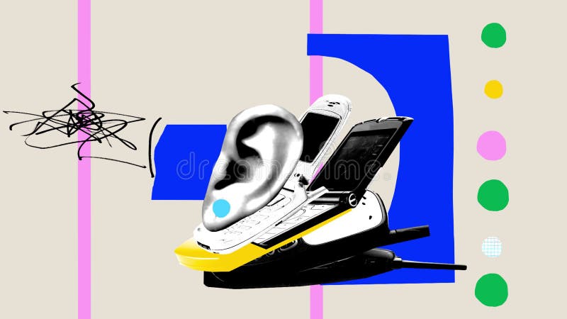 Human Ear Lying on Many Retro Mobile Phones Over Light Background with ...